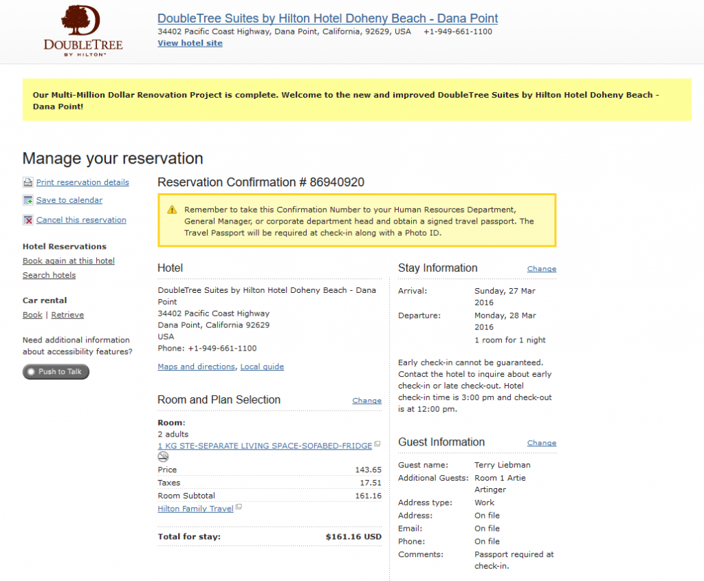 Double Tree Reservation – The Steak House Index